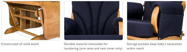 #18637 Lullaby Adult Glider Rocker, Natural/Navy - Factory Select