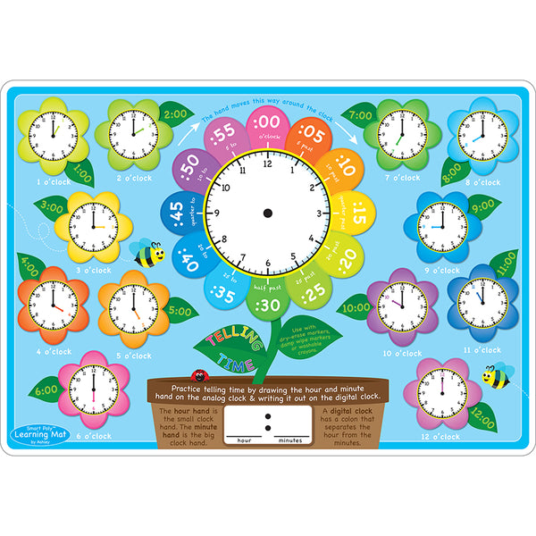 #51742 TELLING TIME LEARNING MAT 2 SIDED WRITE ON WIPE OFF - Factory Select
